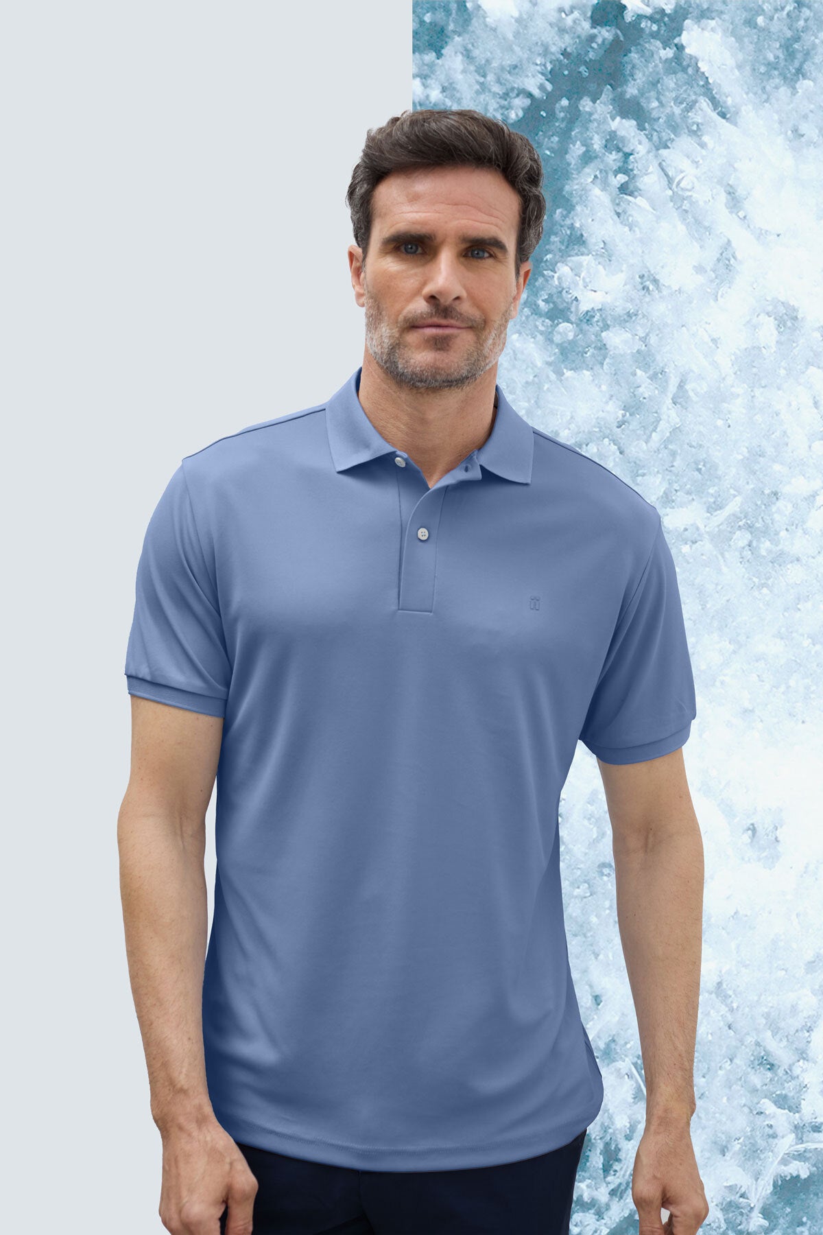 ICE polo shirt for men in Aegean blue | Sepiia